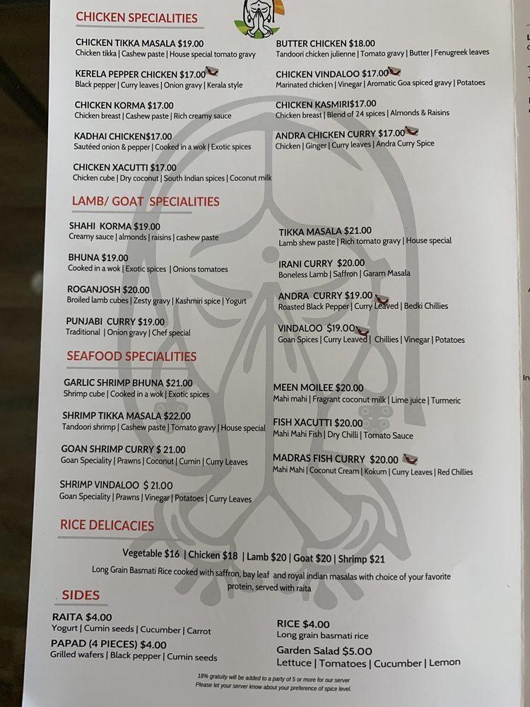 Menu at Indian Harvest Restaurant, Boca Raton