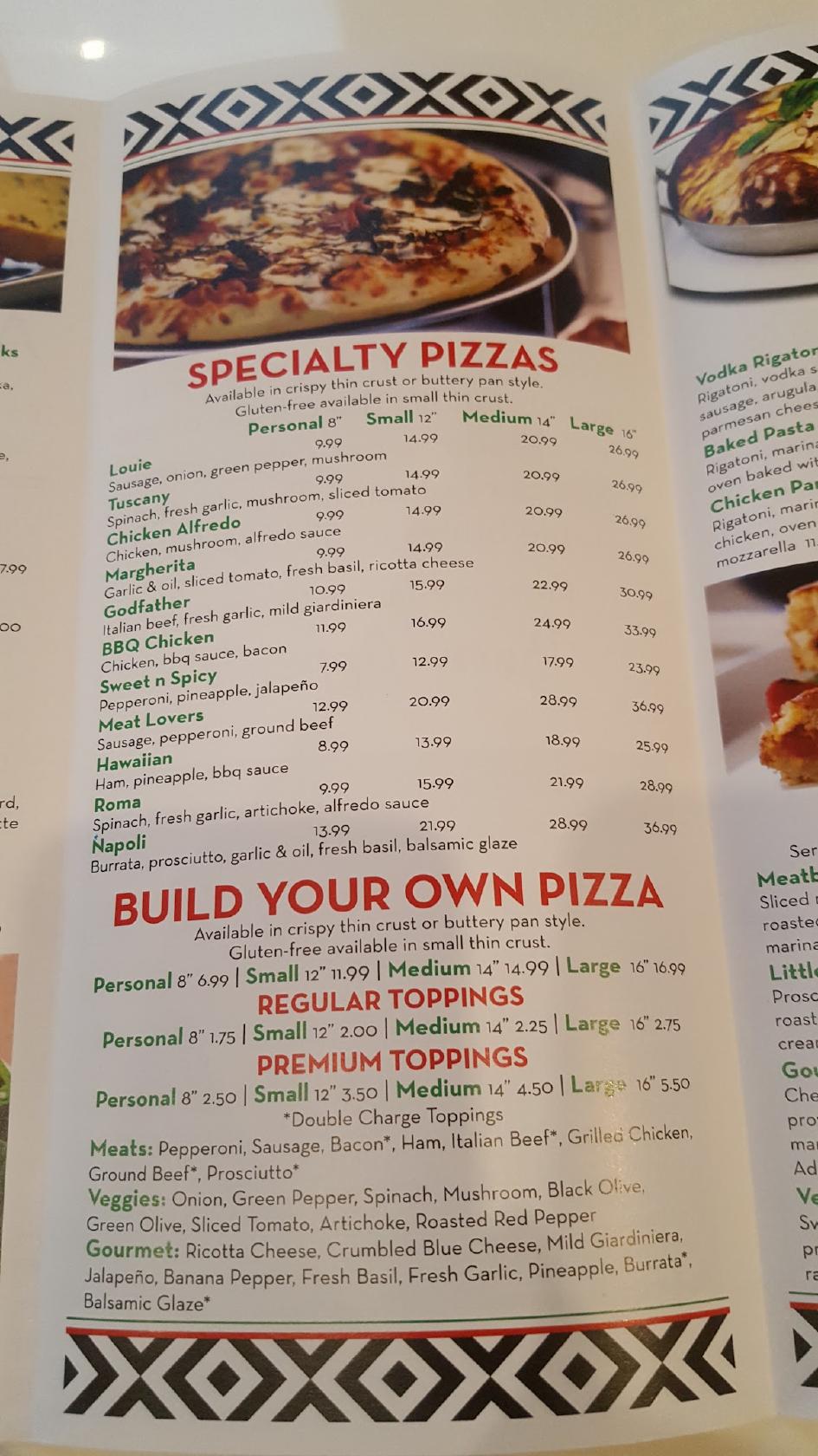 Menu at Louie Angelo's Fast Casual Italian pizzeria, South Elgin