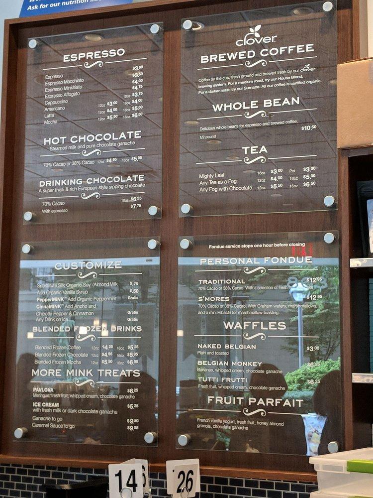 Menu at Mink Chocolates Cafe, Vancouver