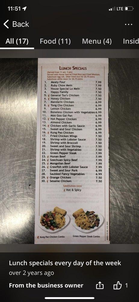 Menu at Ruby Garden Chinese Restaurant, LaPlace, US-51