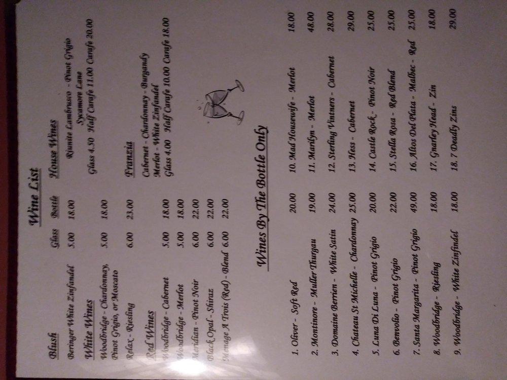 Menu at The Schererville Lounge restaurant, Schererville