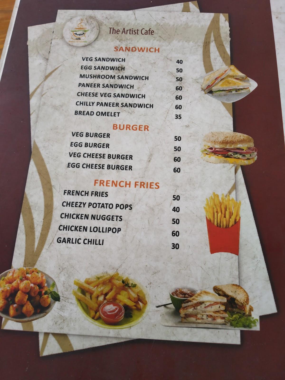 Menu at The Artist Cafe, Coimbatore