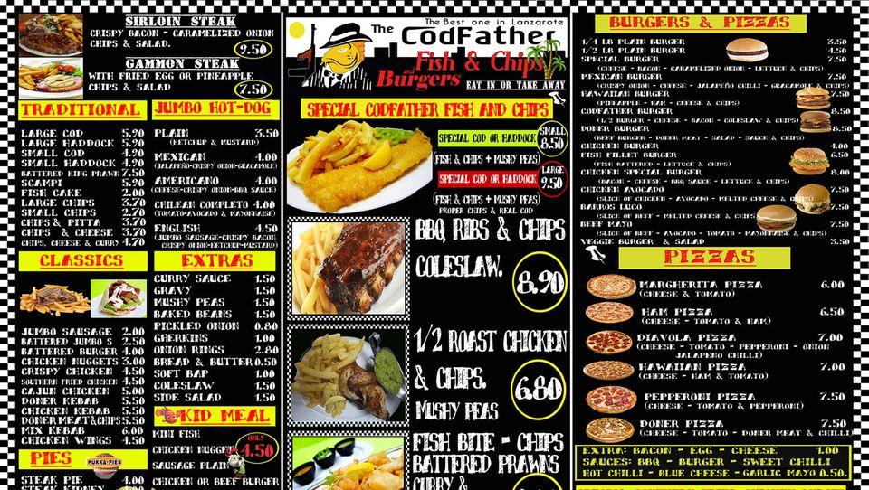 Menu at The Codfather fish & chips Lanzarote restaurant, Tías