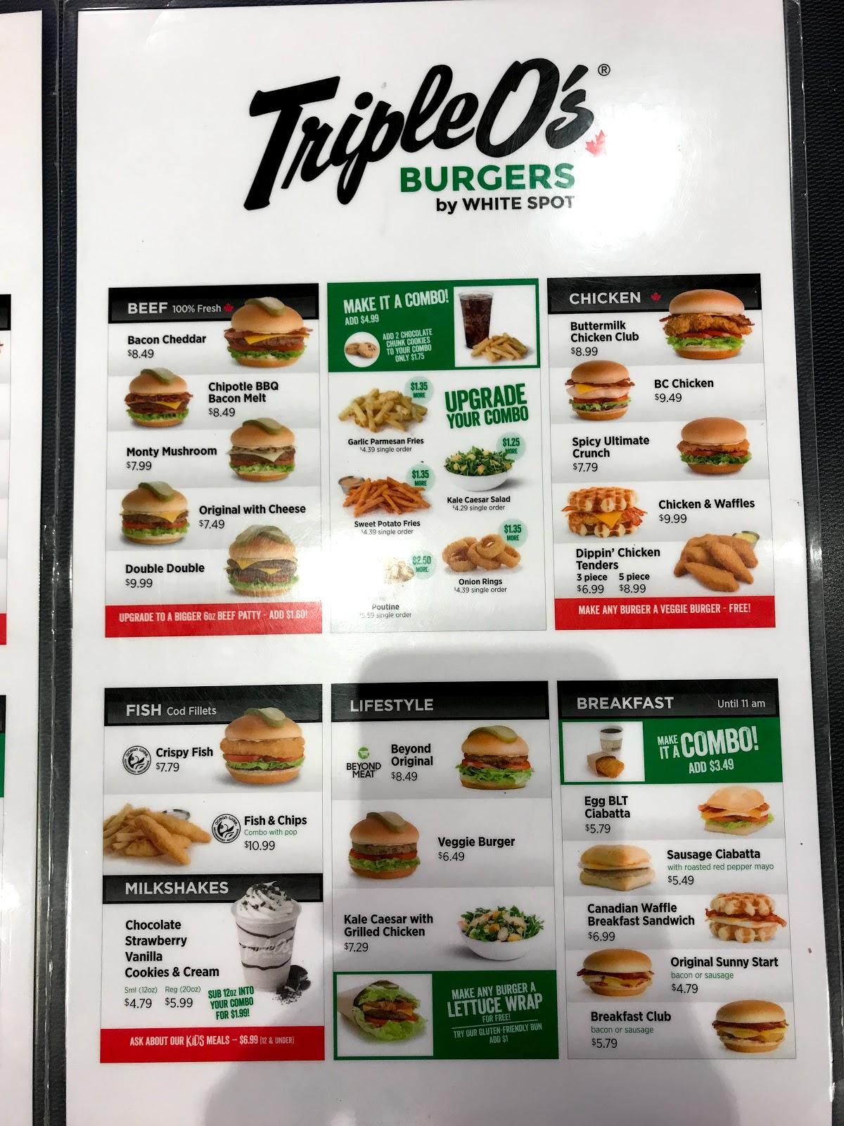 Menu at Triple O's restaurant, Duncan