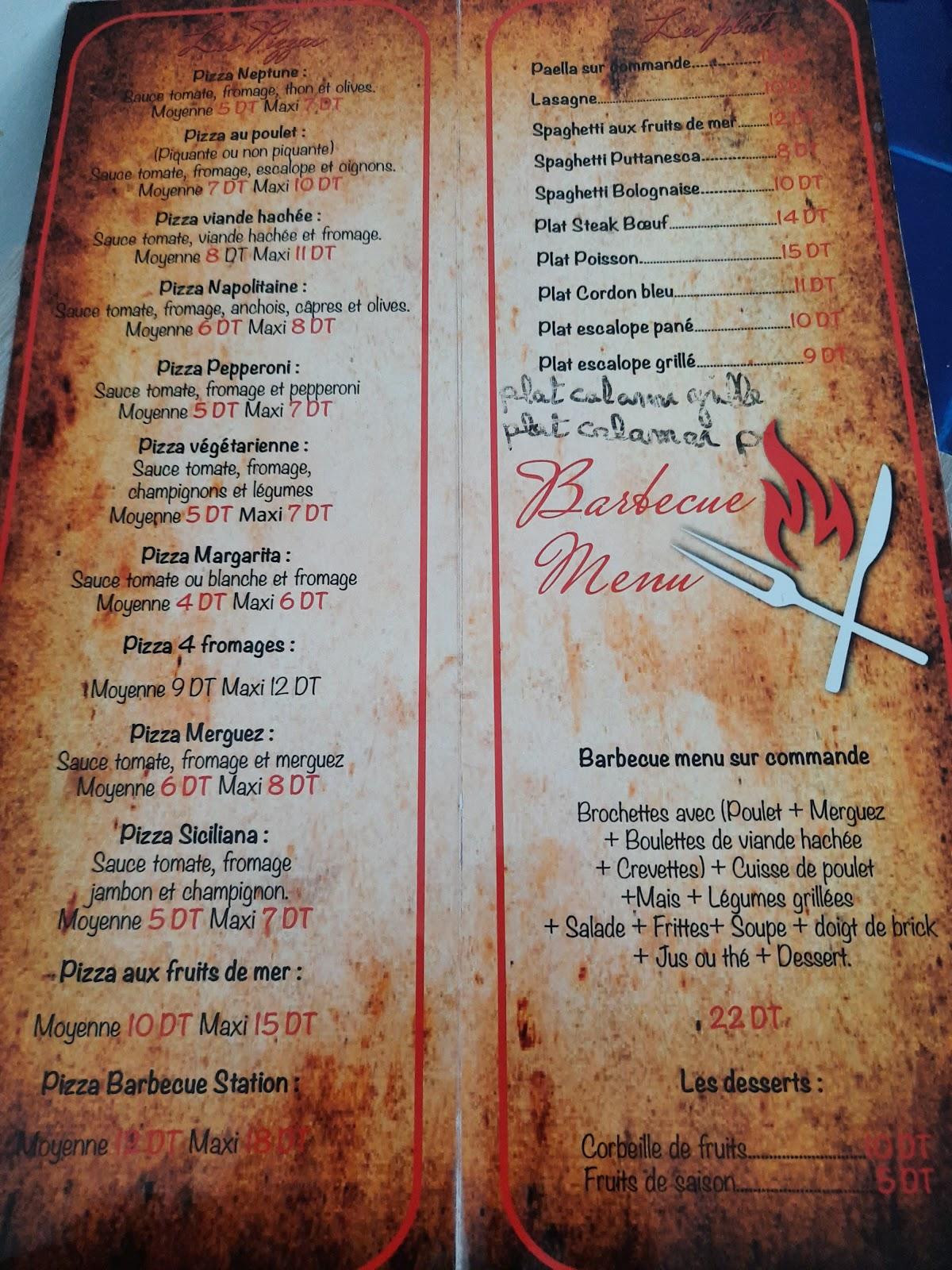 Menu at Barbecue station, Kelibia