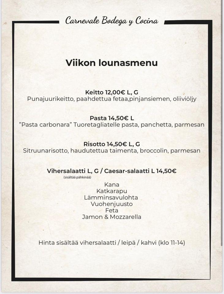 Menu at Carnevale Coffee Roastery Oy restaurant, Lohja