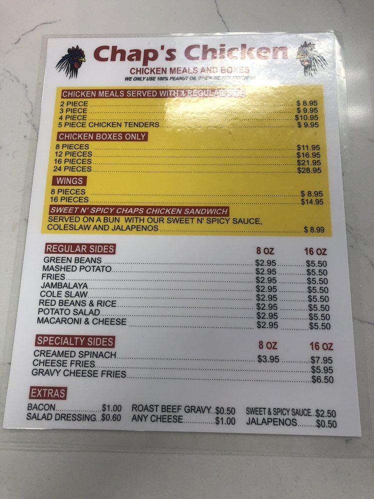 Menu at Chaps Chicken restaurant, Metairie