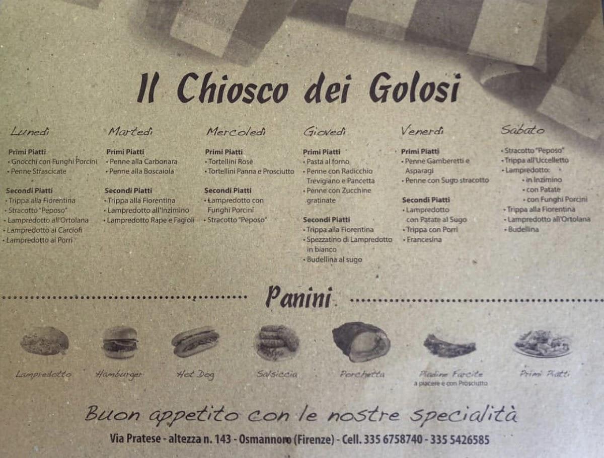Menu da Chiosco Dei Golosi ristorante, Firenze