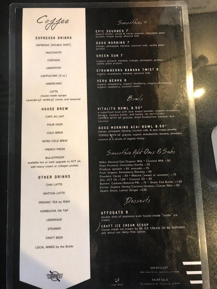 Menu at Journey Coffee Co. pub & bar, Vacaville