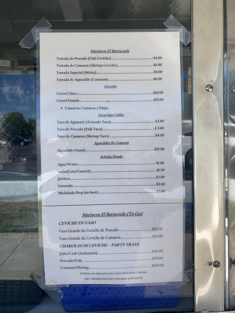 Menu at Mariscos El Barracuda, Los Angeles