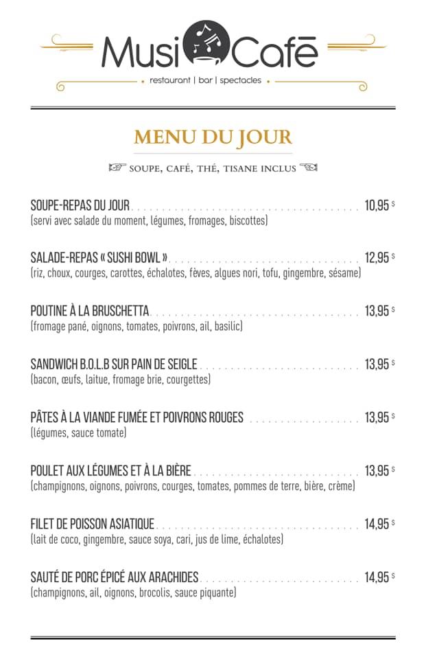 Menu au Le Musi-Café, Lac-Mégantic, Rue Papineau