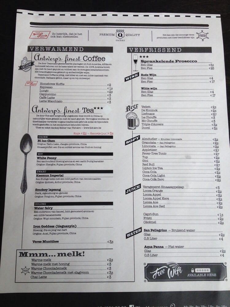 Menu at Blend (Breakfast, Lunch & Drinks), Antwerp, Londenstraat 18