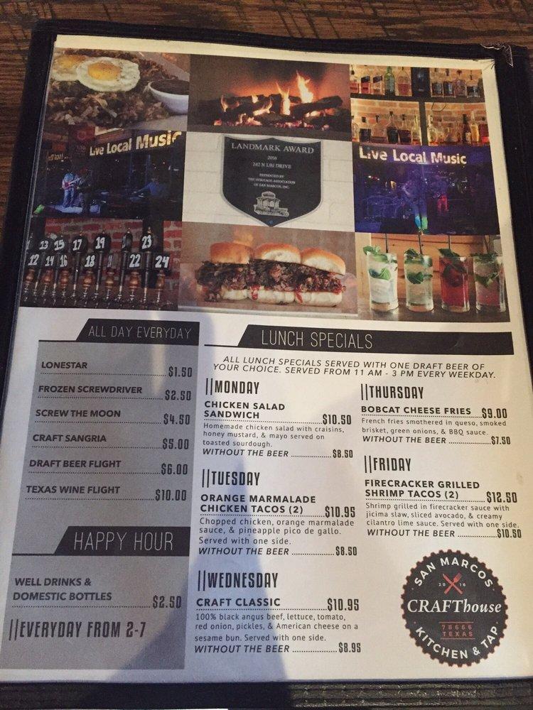 Menu at CRAFThouse Kitchen & Tap restaurant, San Marcos