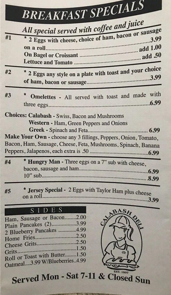 Menu at Calabash Deli cafe, Calabash, Beach Dr SW