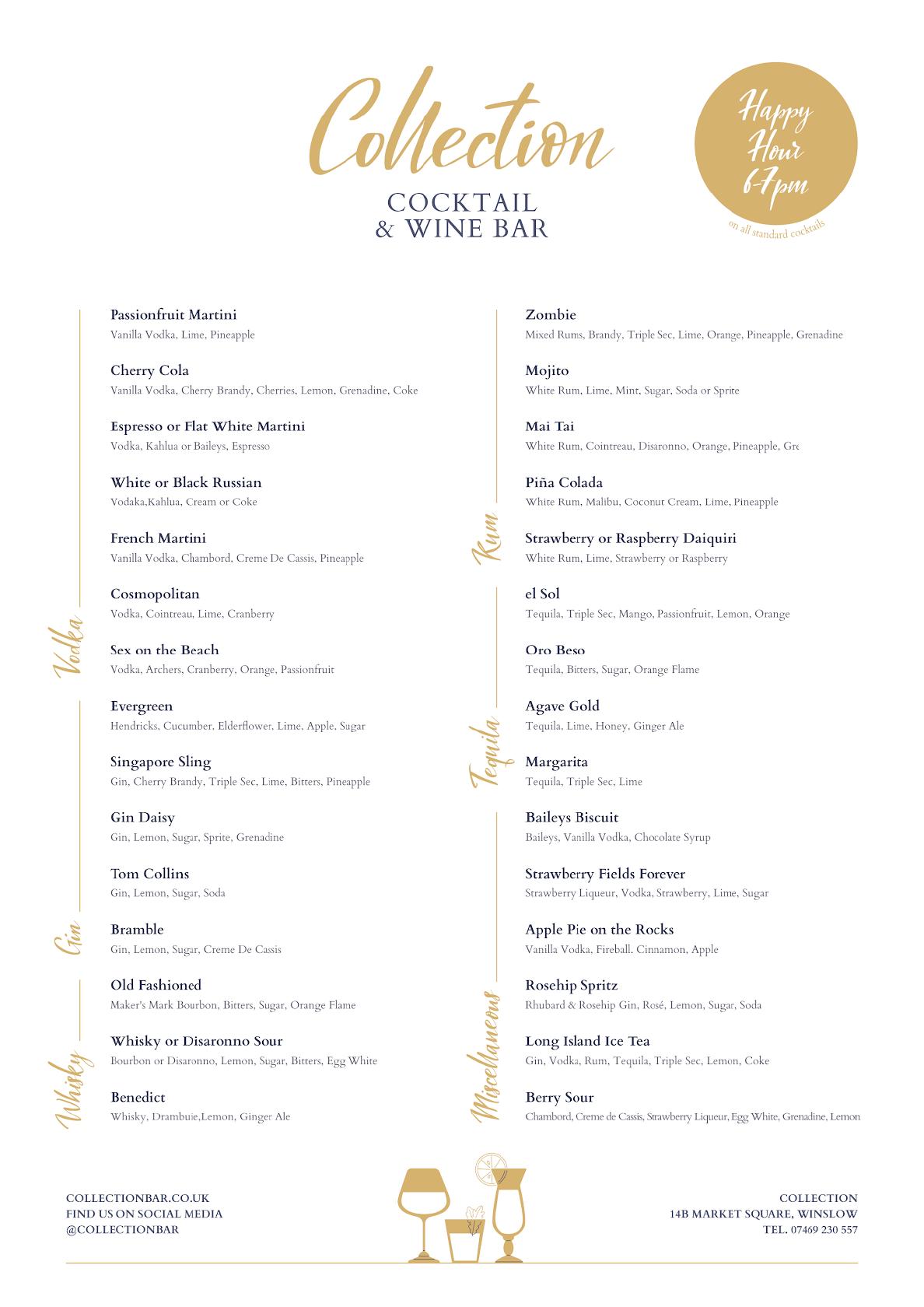 Menu at Collection Cocktail & Wine Bar, Winslow