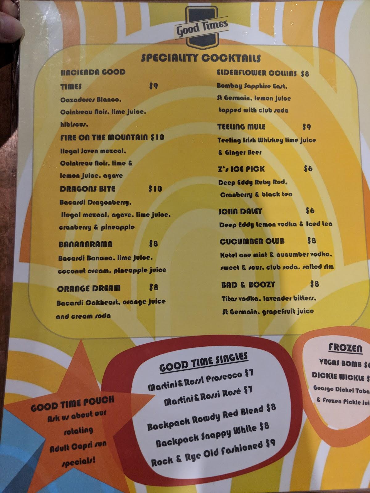 Menu at Good Times pub & bar, Oklahoma City