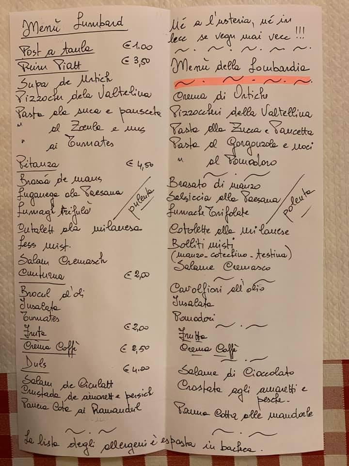Menu da La Pergola ristorante, Segrate