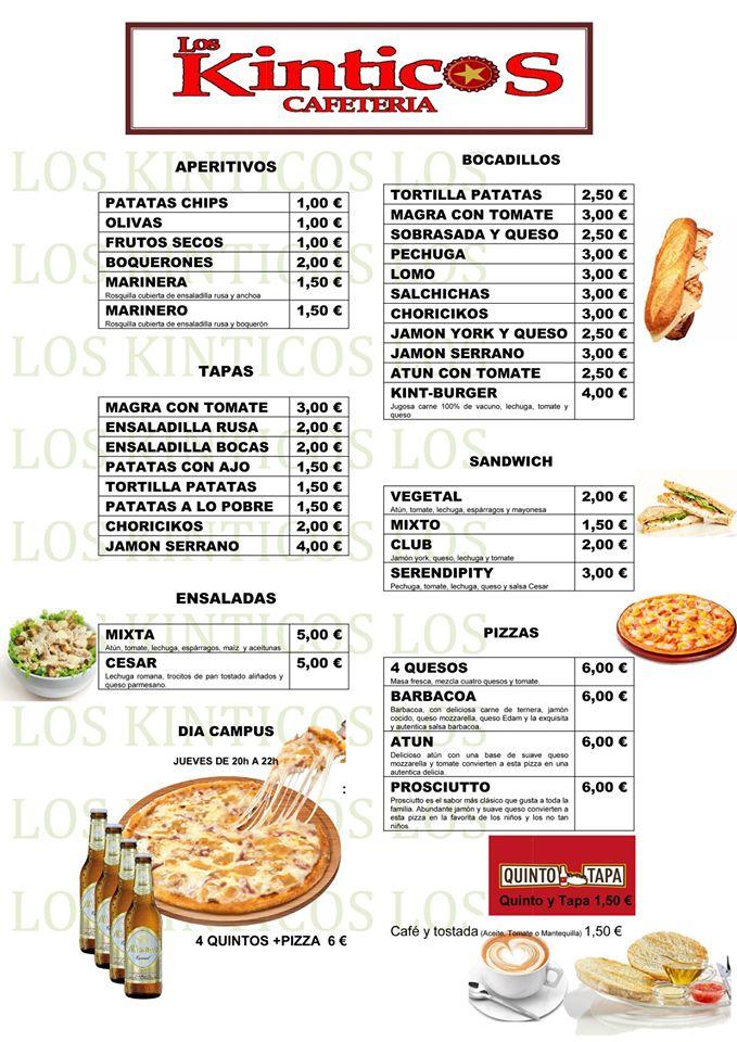 Menu at Los Kinticos cafeteria, Elche