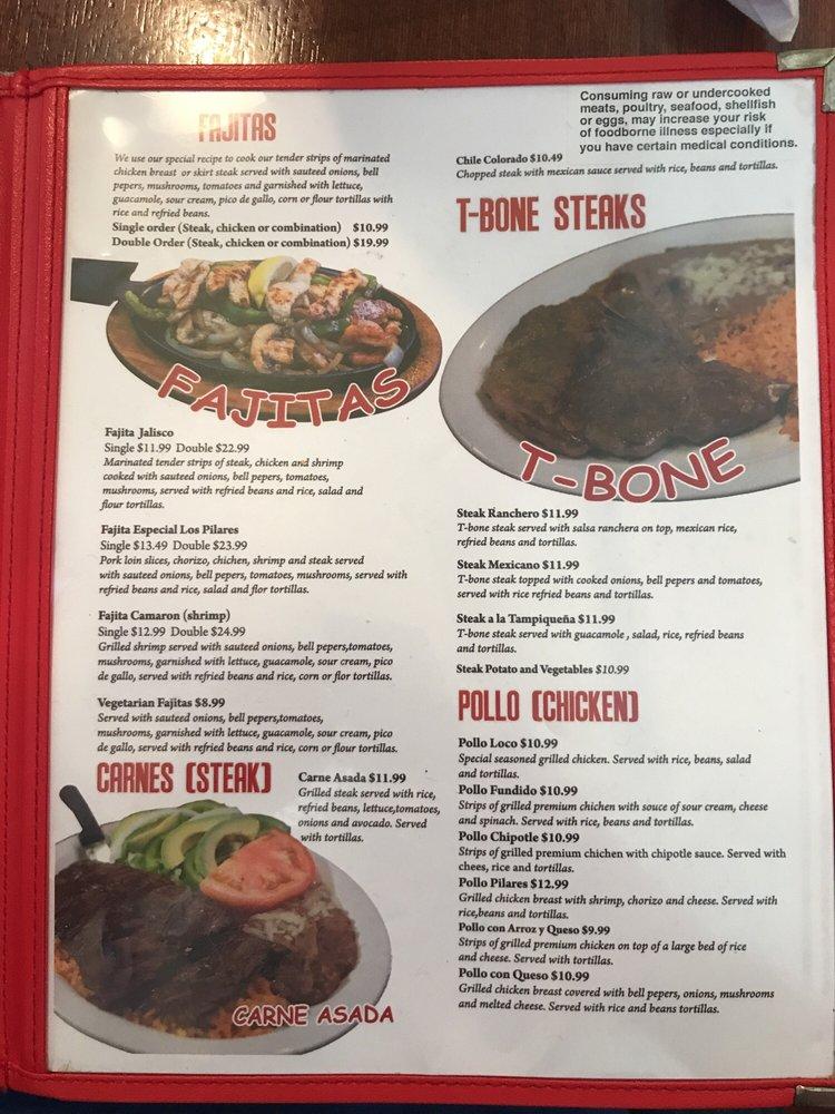 Menu at Los Pilares Mexican restaurant, Bartlett, Stage Rd