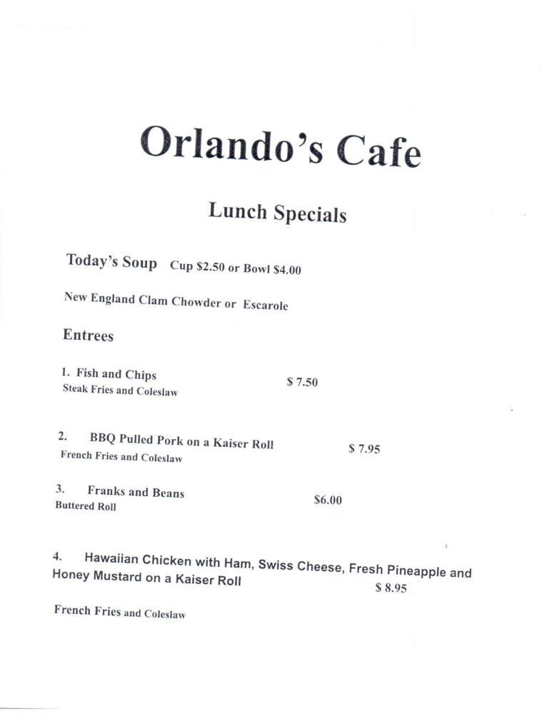 Menu at Orlando's Cafe, East Amwell Township