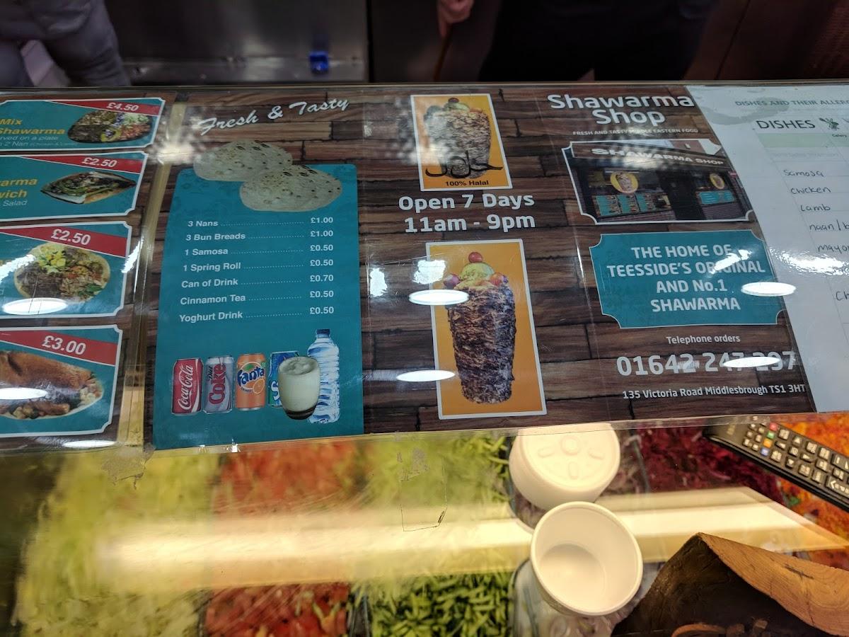Menu at Shawarma Shop restaurant, Middlesbrough, 135 Victoria Rd