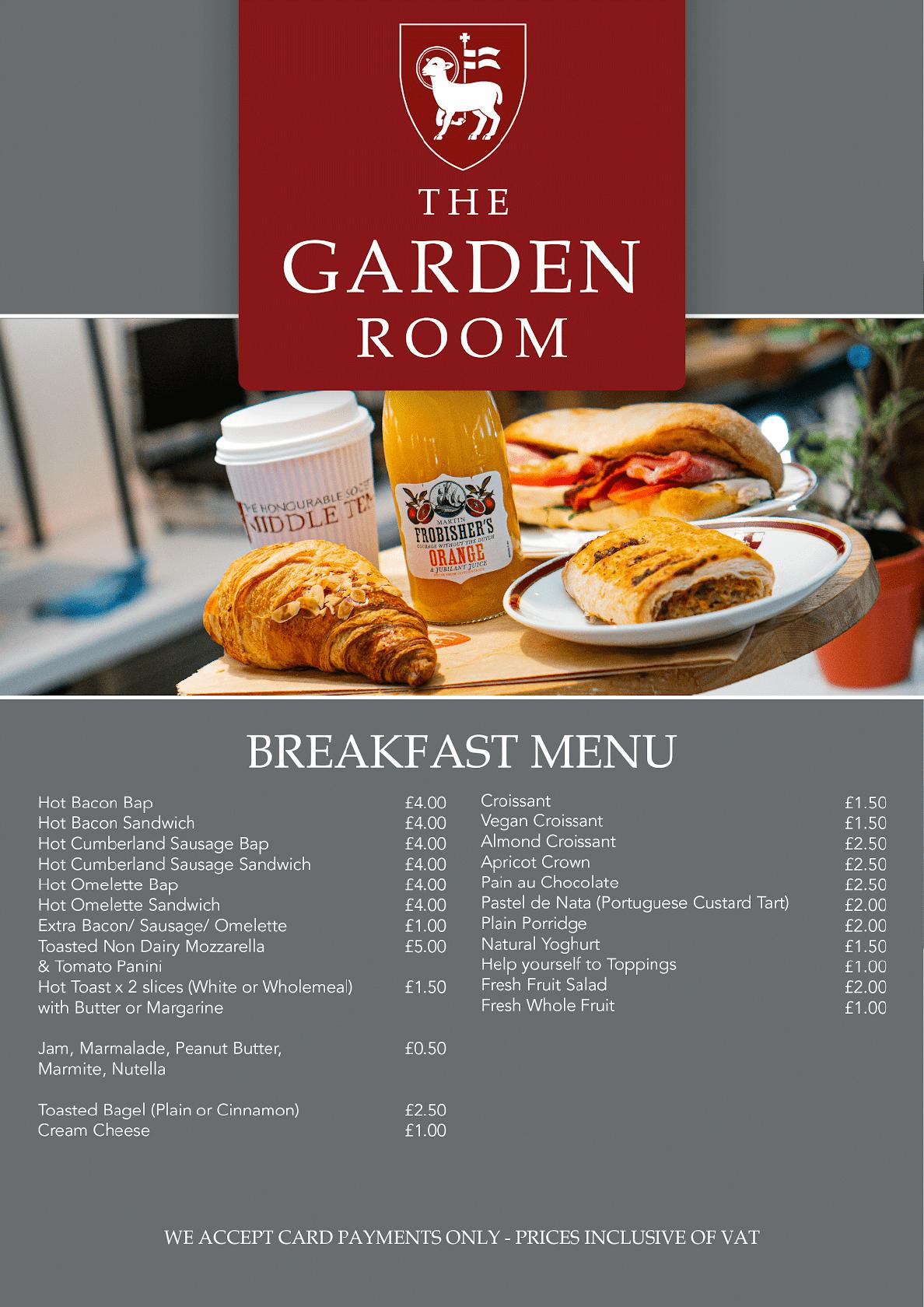Carta del café The Garden Room, Londres