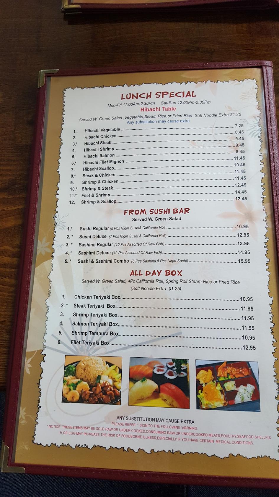 Menu at Toki Sushi Steakhouse, Rainsville