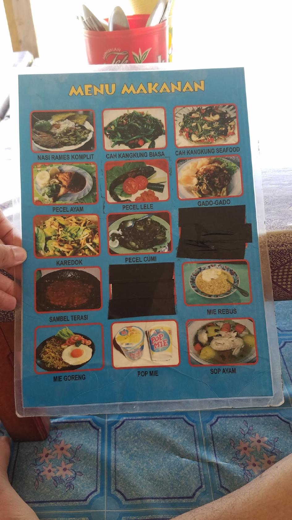 Menu at Warung Lesehan Depan Bukit Seafood restaurant, Karang Suraga