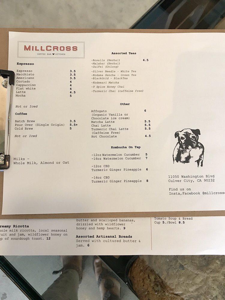 Menu at MillCross Coffee Bar & Kitchen, Culver City