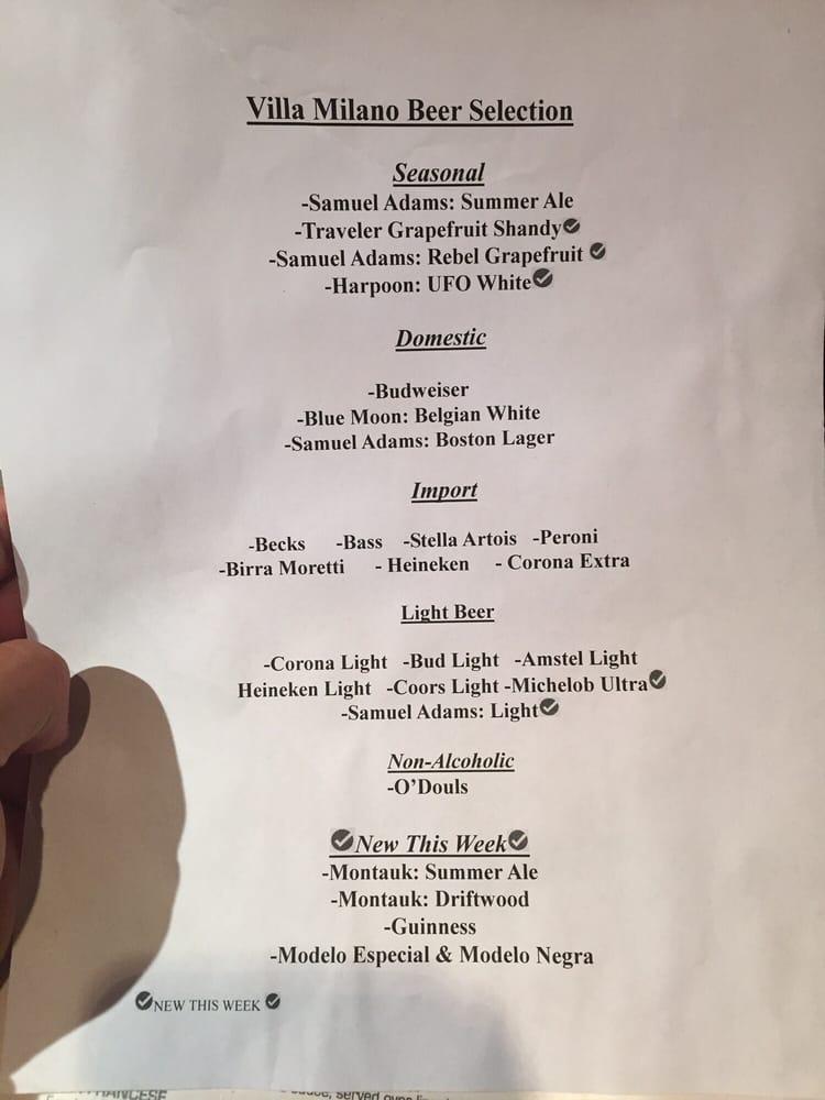 Menu at Villa Milano pizzeria, Manhasset