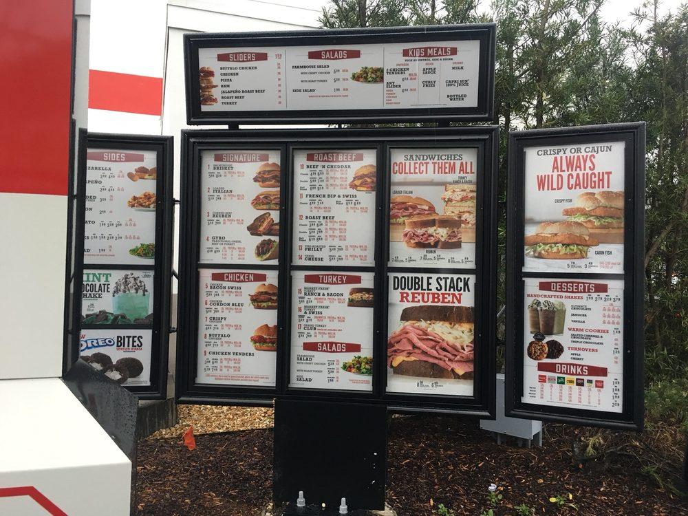 Menu at Arby's fast food, Harvey