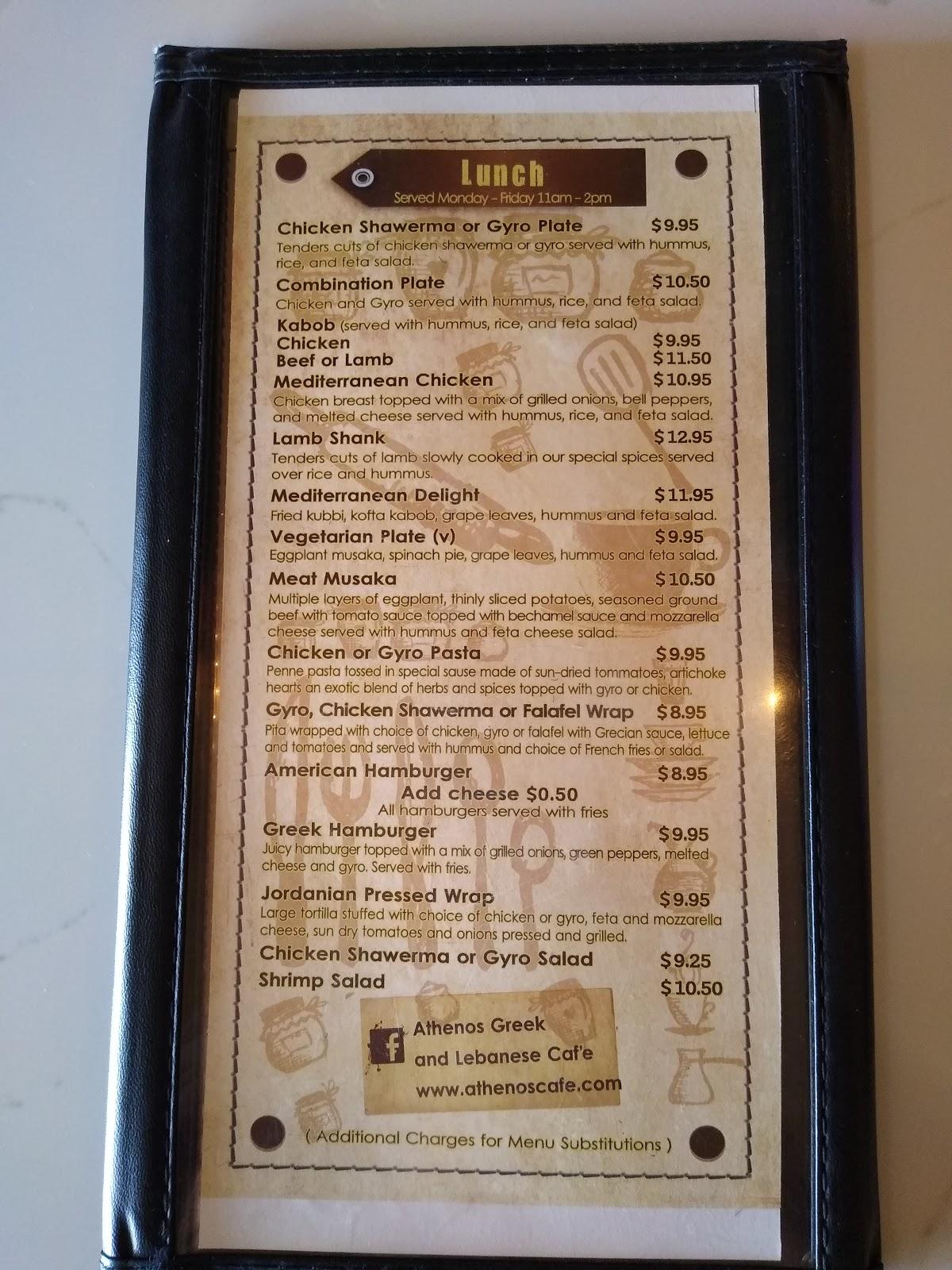 Menu at Athenos Greek & Lebanese Cafe - Brusly, Brusly, 504 N Vaughn Dr