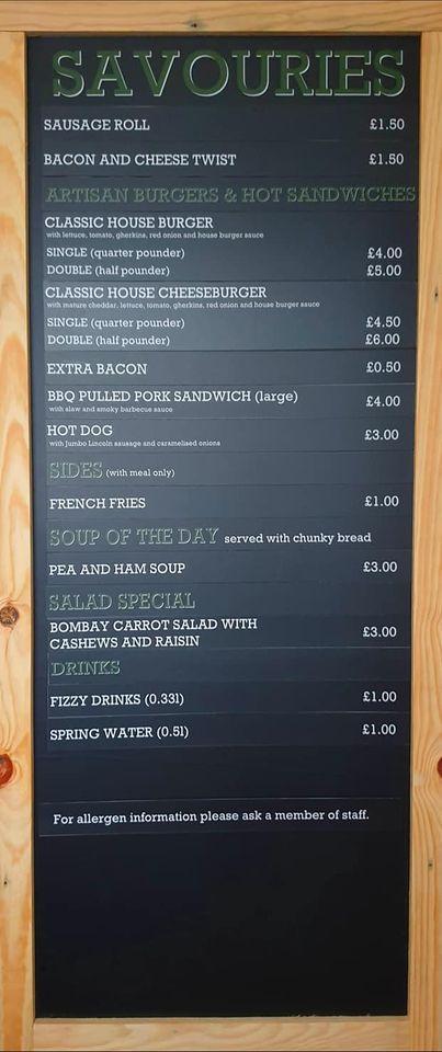 Menu at Barney's Bistro, England