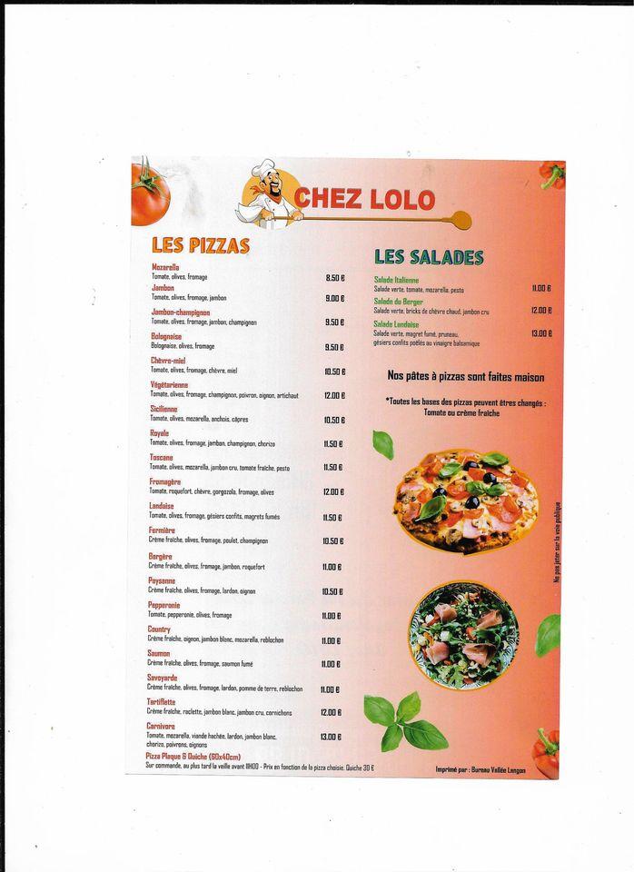 Menu at Chez Lolo - Pizzeria, Bazas