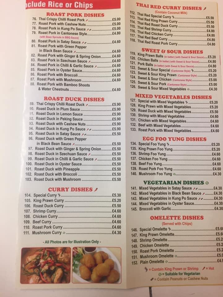 Menu at Golden Bird fast food, Blackpool