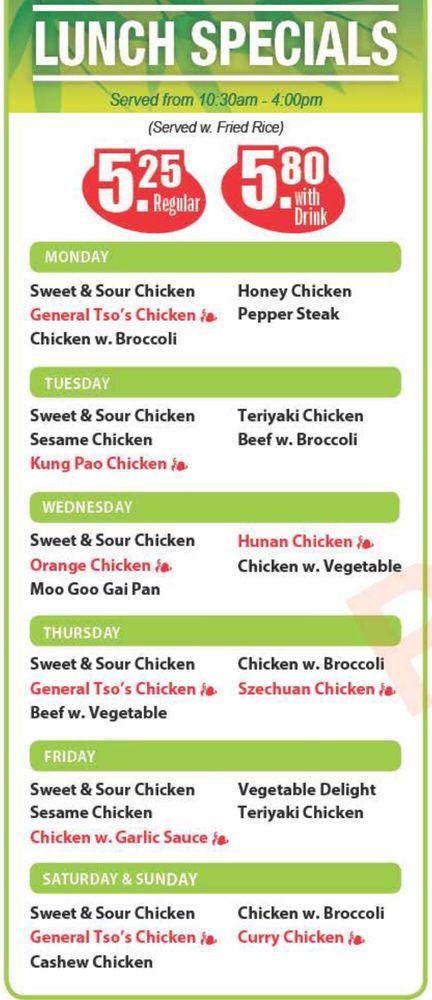 Menu at Green Tea Chinese Drive Thru restaurant, Green Bay, E Mason St