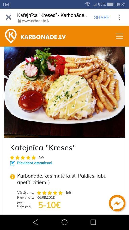 Menu at Kreses, LTD' restaurant, Mērsrags