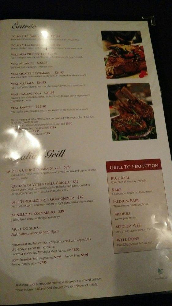 Menu at Santo's Italian Cuisine restaurant, Richmond Hill