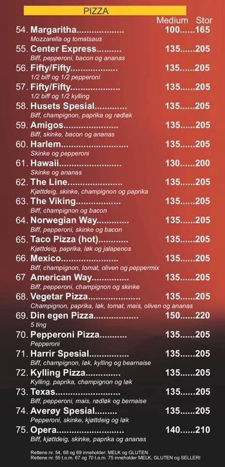 Menu at Averøy Restaurant og Pizzeria, Bruhagen, Sentrumsbygg