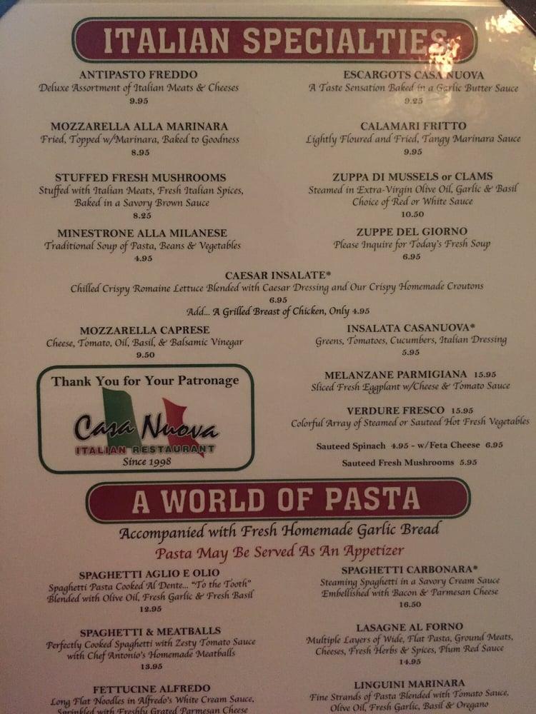 Menu at Casa Nuova Italian Restaurant, Alpharetta