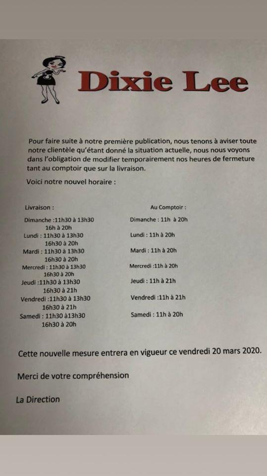 Menu at Dixie Lee restaurant, Rimouski