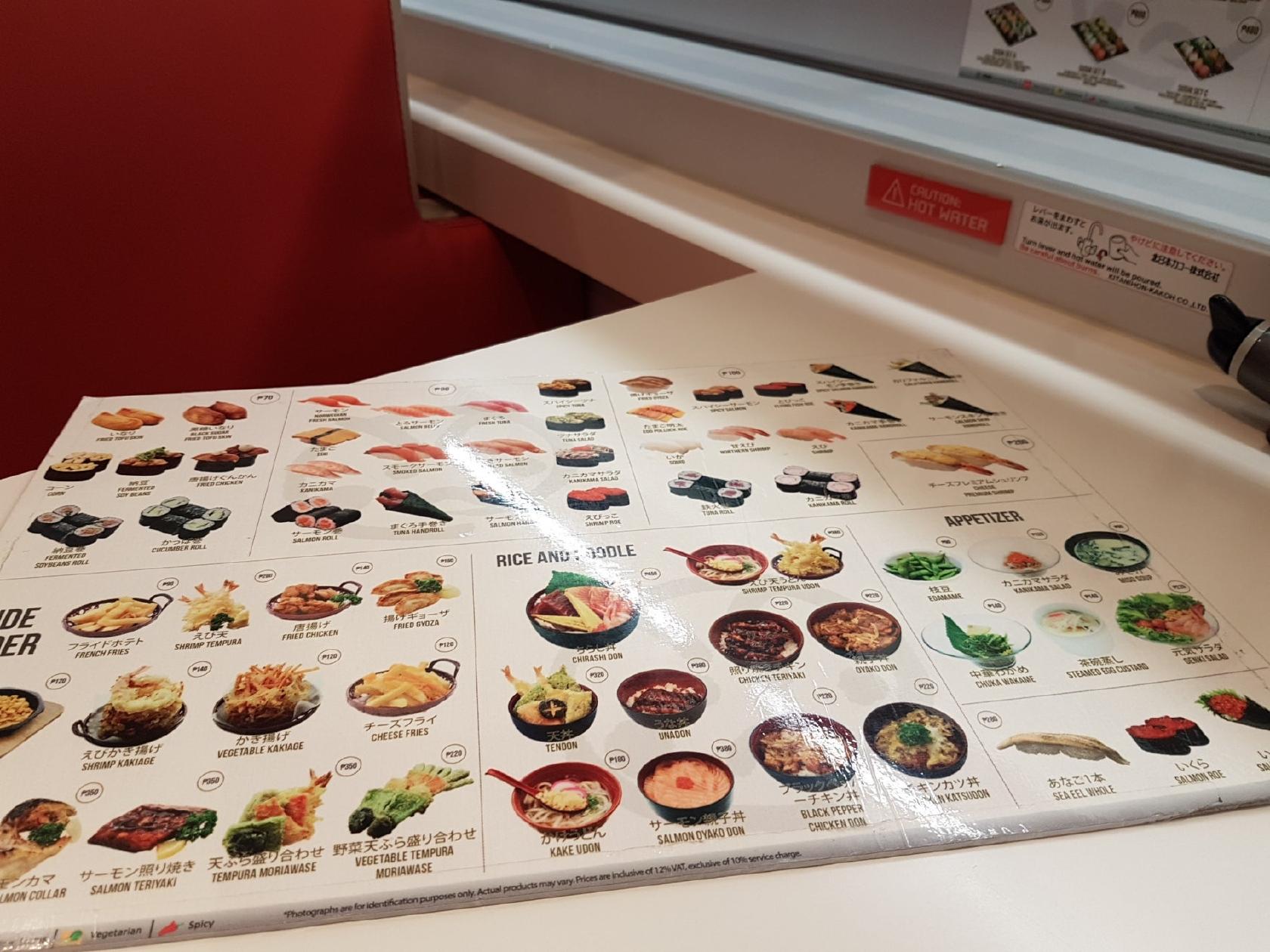 Menu at Genki Sushi restaurant, Quezon City, Katipunan Avenue