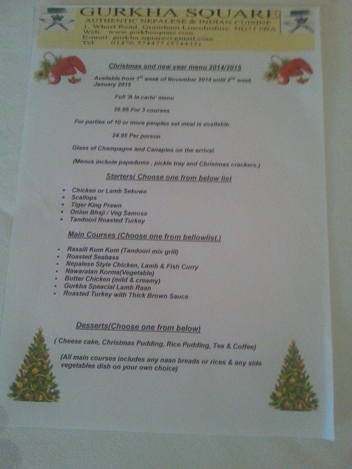 Menu at Gurkha Square restaurant, Grantham