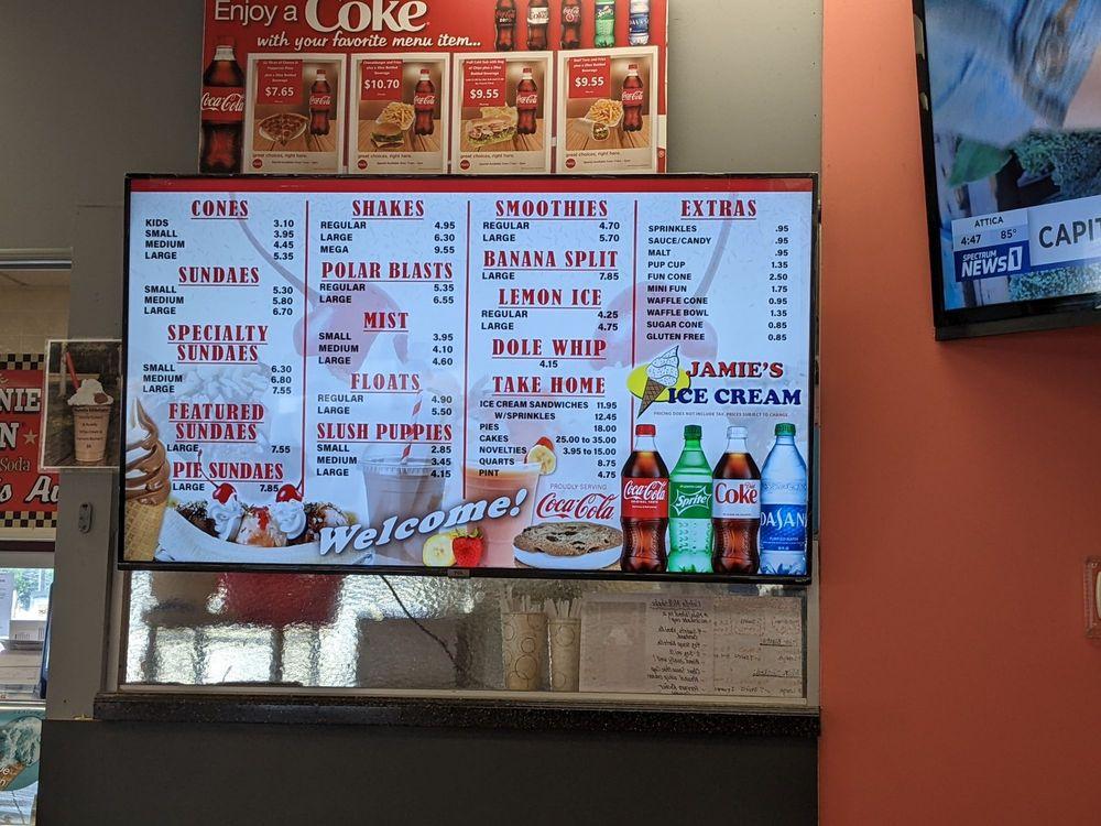 Menu at Jamie's Ice Cream restaurant, North Tonawanda