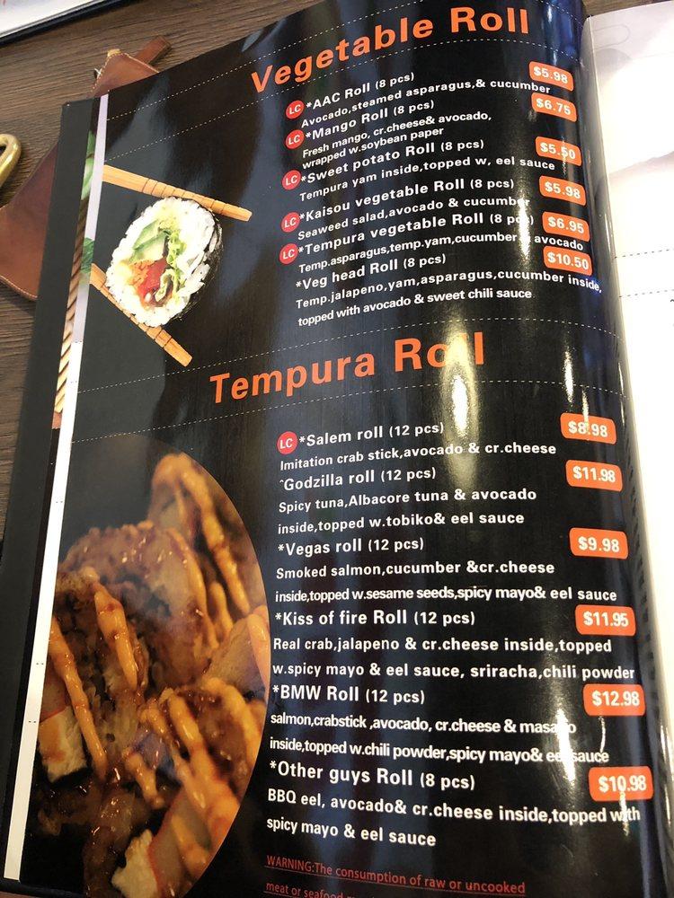 Menu at Momiji sushi bento teriyaki restaurant, Klamath Falls
