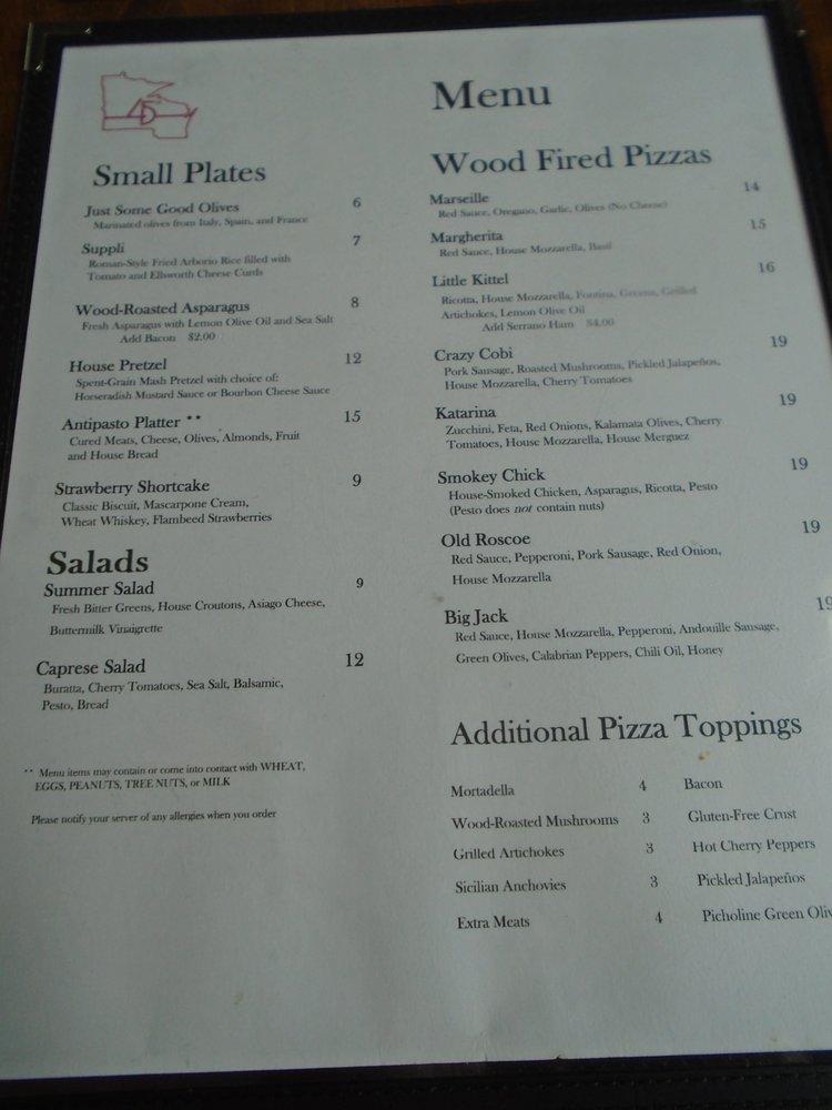 Menu at 45th Parallel Distillery pizzeria, New Richmond