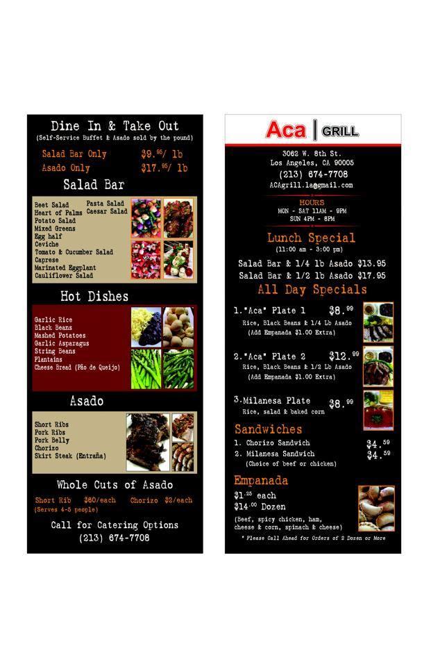 Menu at Aca Grill BBQ, Los Angeles, W 8th St
