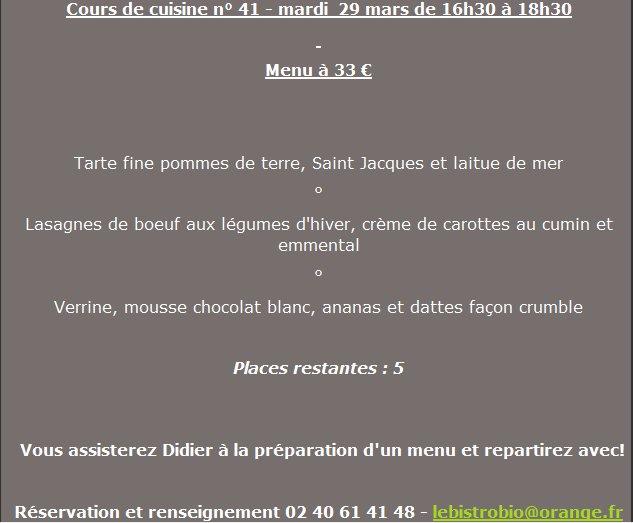 Menu at Bistro Bio restaurant, Saint-Nazaire