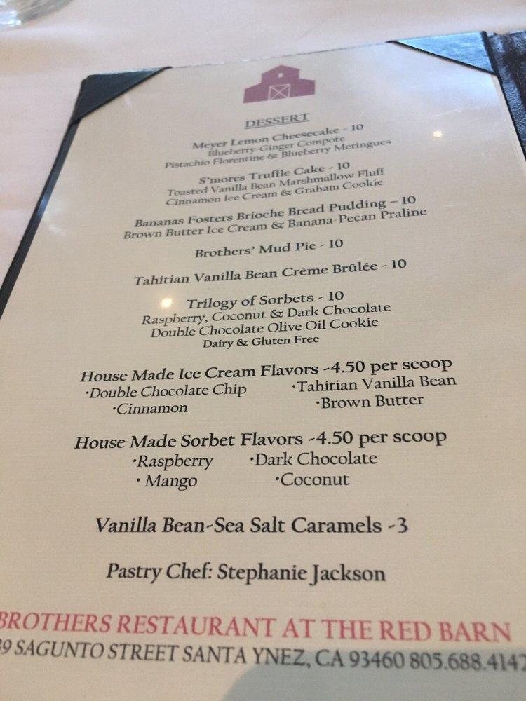 Menu at Brothers Restaurant at the Red Barn, Santa Ynez