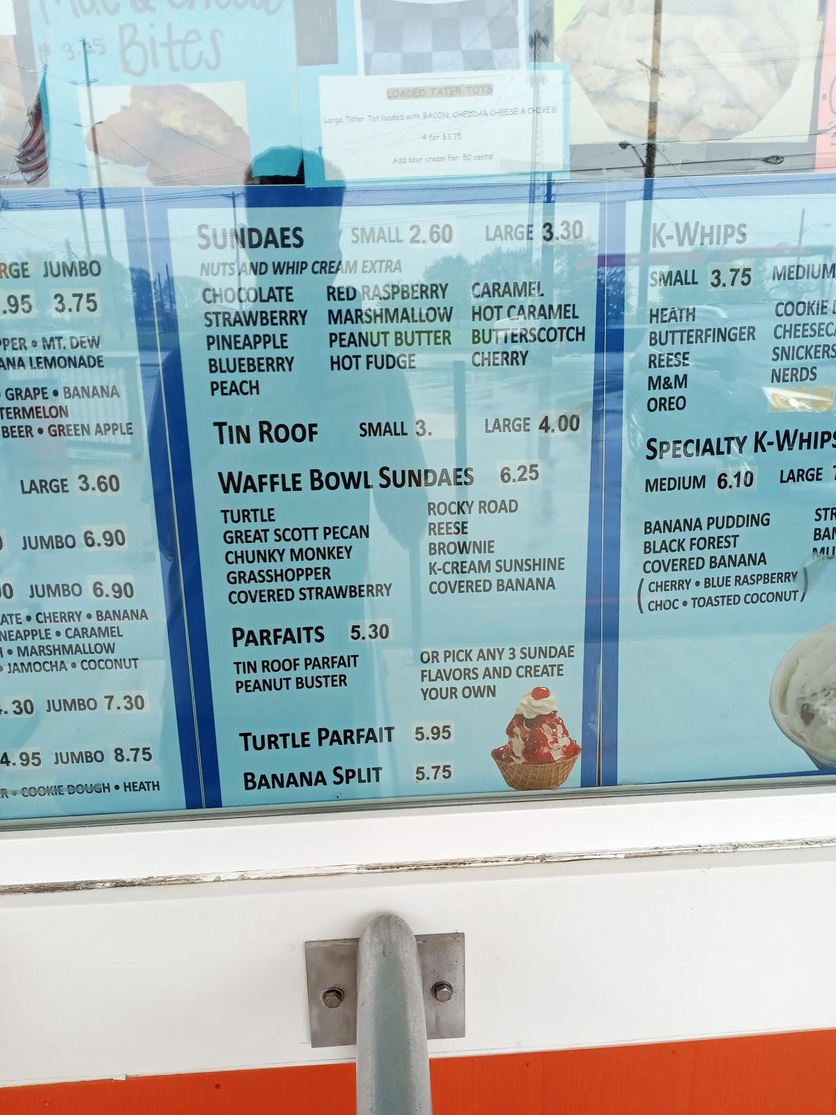 Menu at K Cream Korner fast food, Lorain